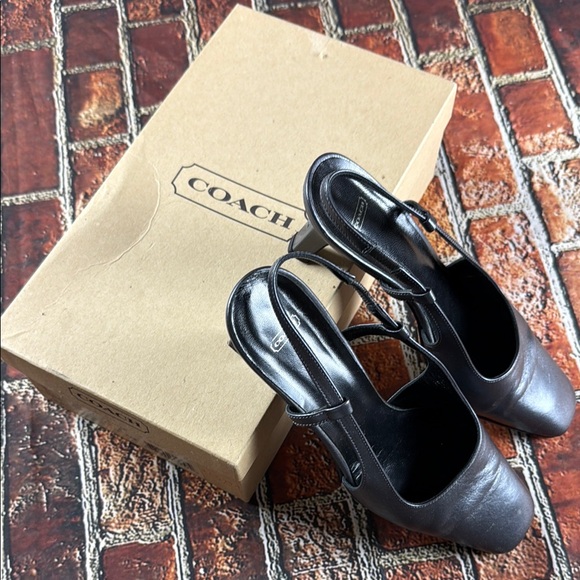 Coach | Shoes | Coach Black Slingback Leather Heels | Poshmark